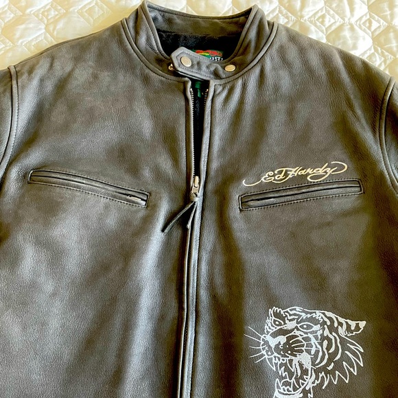 Ed Hardy | Jackets & Coats | Rare Ed Hardy Black Leather Jacket Size L ...